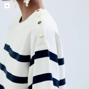 Zara | Tops | Striped Gold Button Shoulder Top Flawed Gem | Poshmark